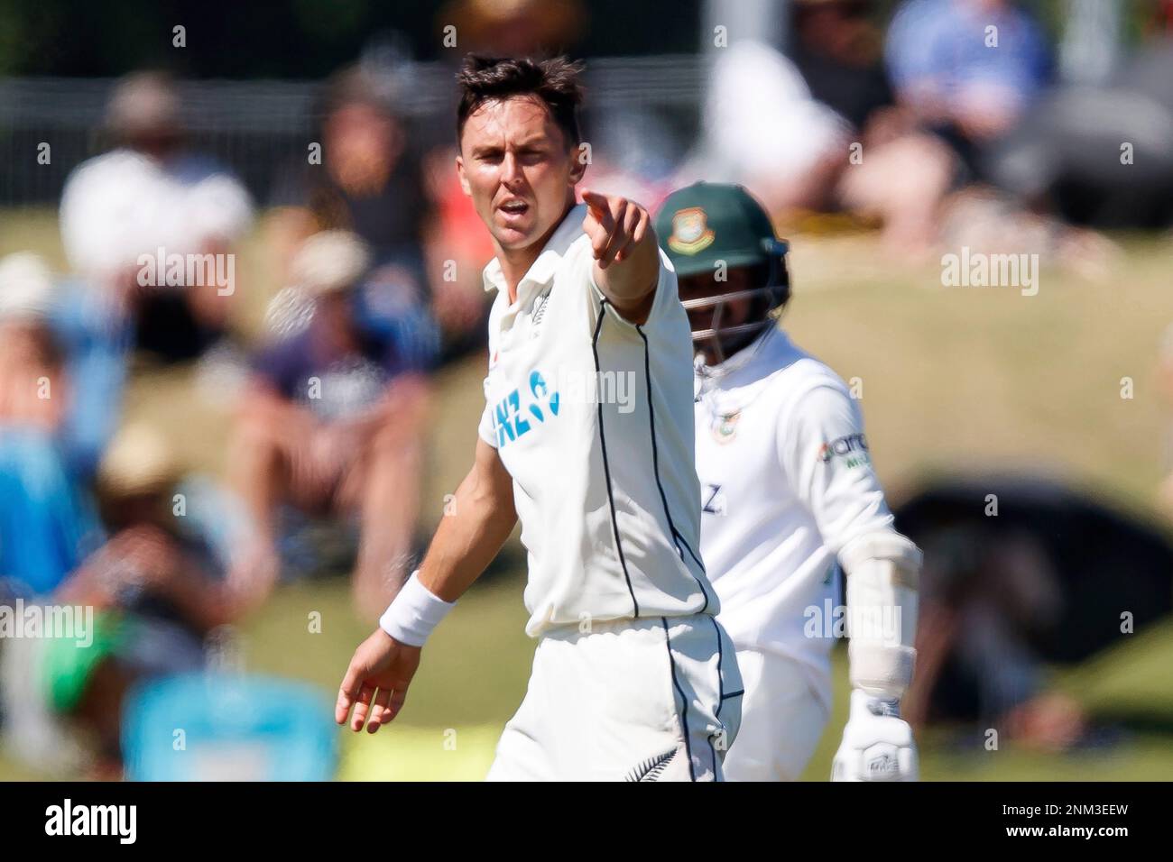 Trent Boult of New Zealand plays on day two of the first cricket test ...
