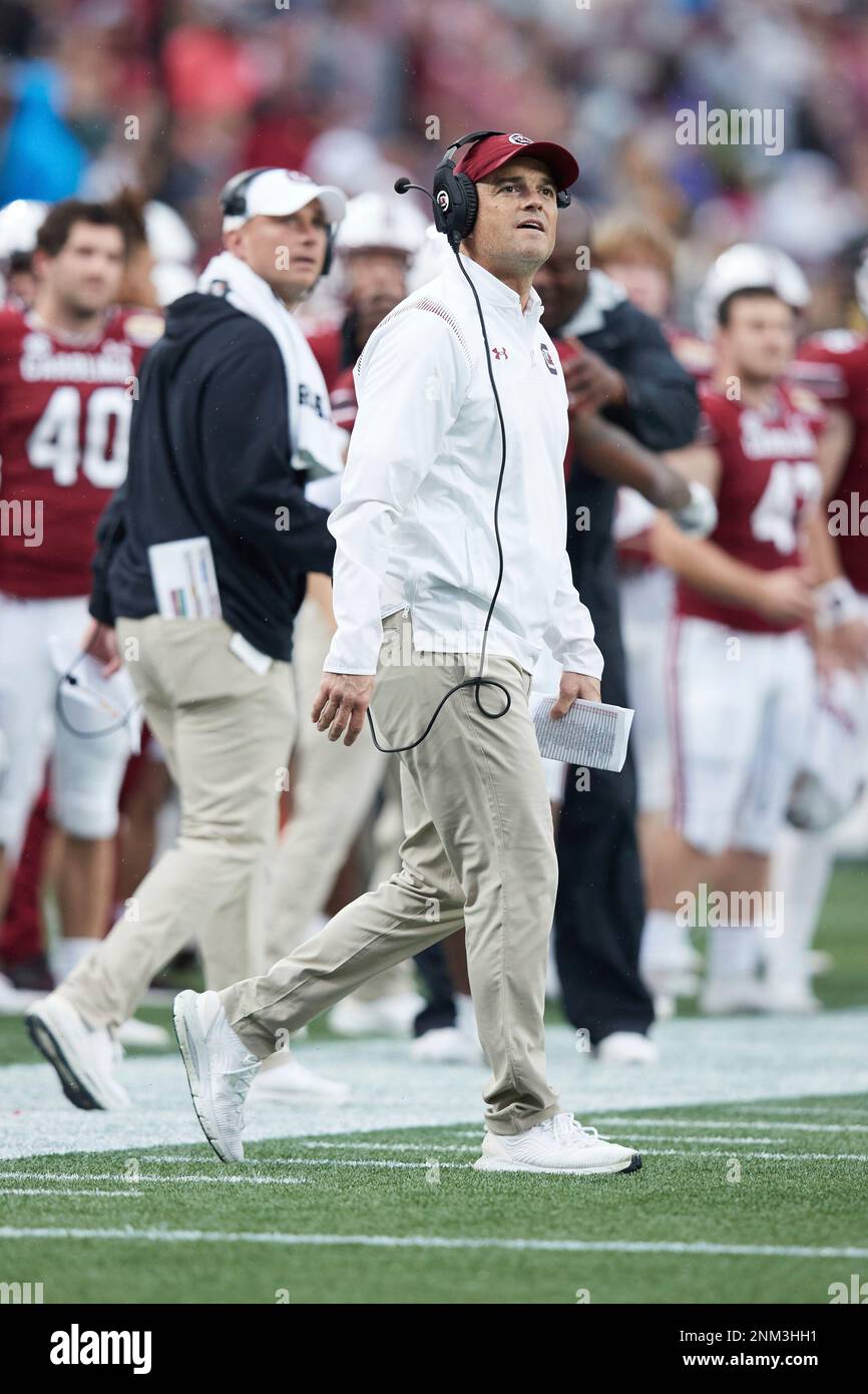 South Carolina Gamecocks head coach Shane Beamer reacts to a play ...