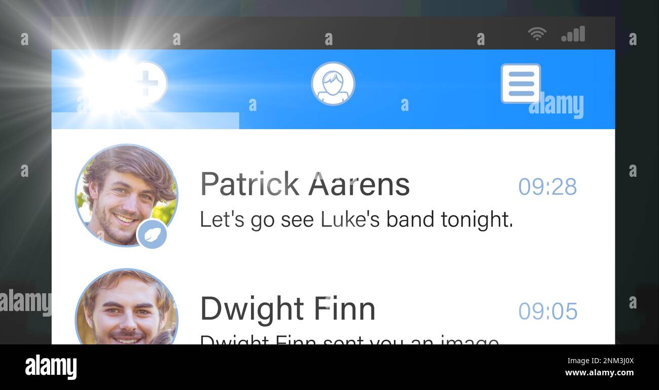 Composition of social media screen with messages and digital icons ...