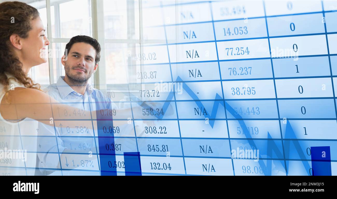 Composition of happy diverse business team in meeting over interface ...