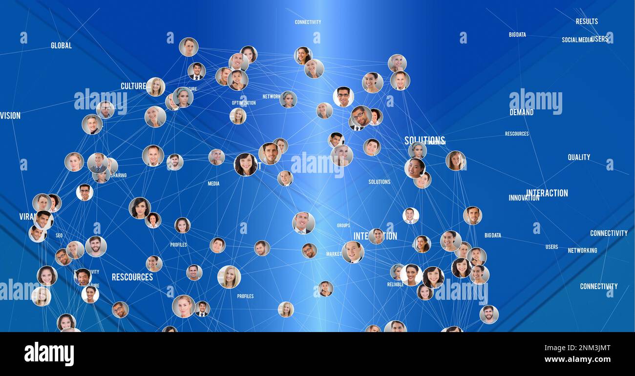 Composition of network of connections with people's photographs and ...