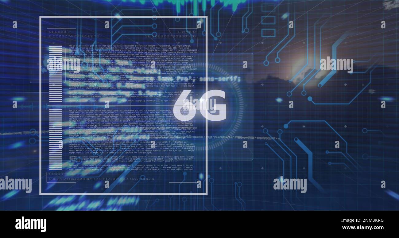 Image of data processing and 6g text over network of connections Stock ...