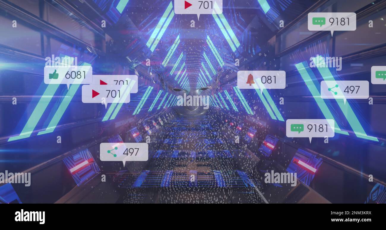 Image of media icons and binary coding over digital human and digital ... Image of media icons and binary coding over digital human and digital ...