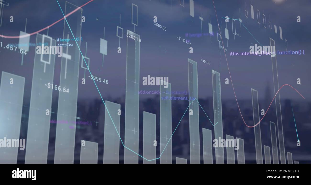Image of data processing and diagrams over cityscape Stock Photo - Alamy