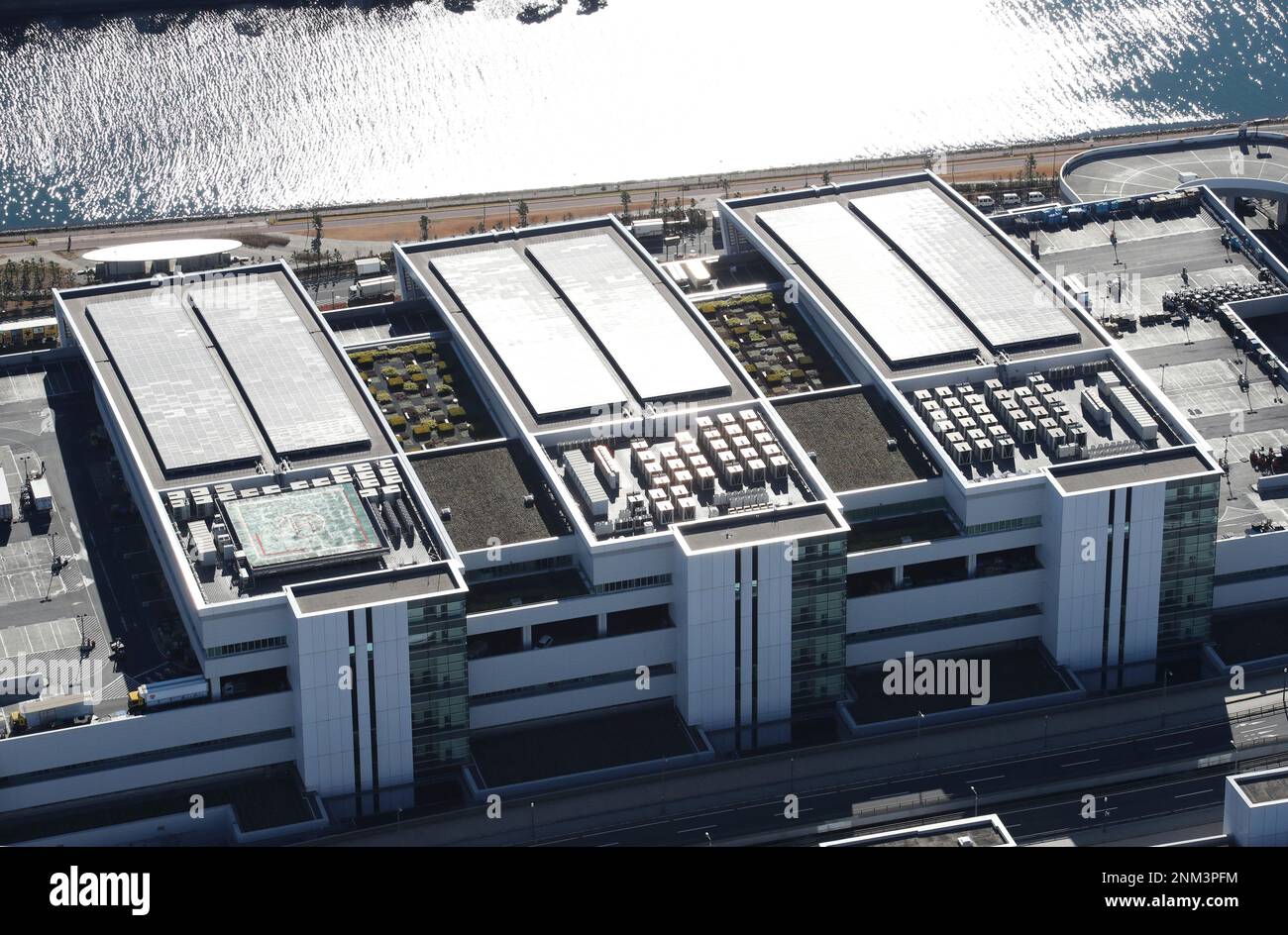An aerial photo shows Toyosu Market in Tokyo on Dec. 31, 2021. Solar ...