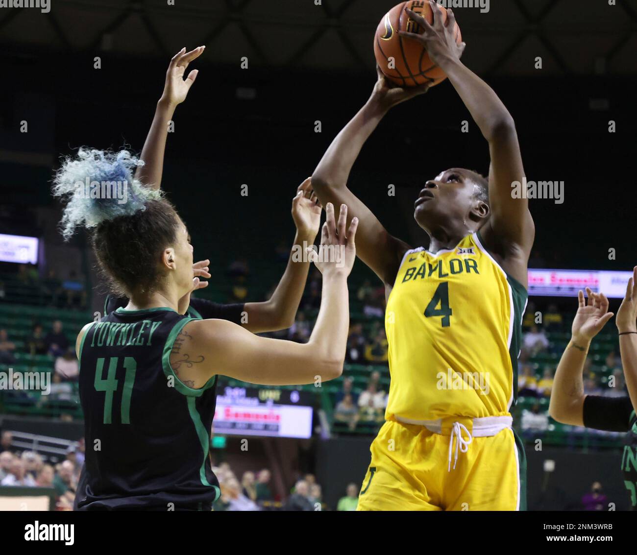 Baylor center Queen Egbo shoots over North Texas forward Madison ...