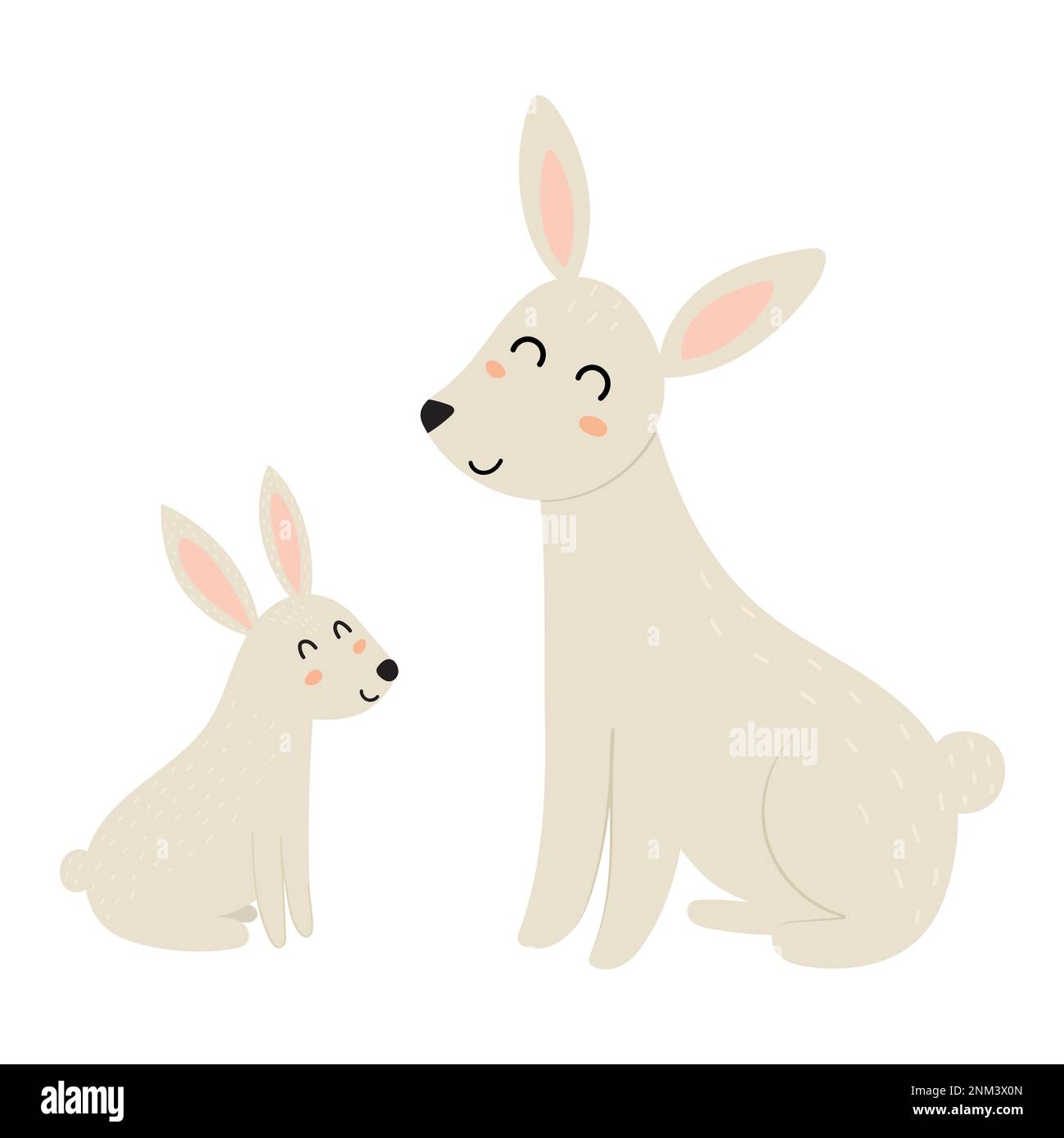 Mother rabbit with her baby. Cute mom and her child animal characters ...