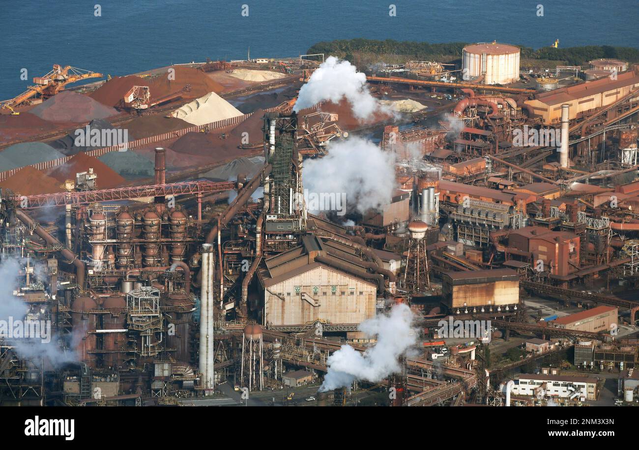 An aerial photo shows Nippon Steel Nagoya Works in Tokai City, Aichi ...