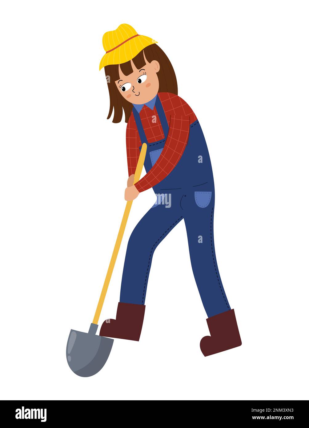 Girl digging with a shovel in cartoon style. Cute farming girl isolated ...