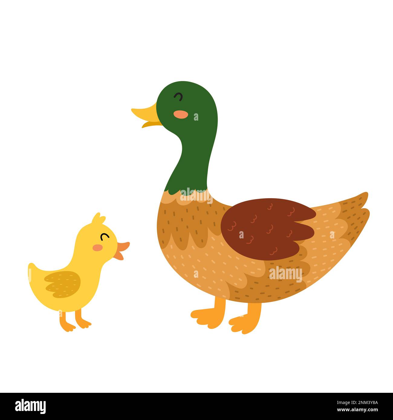 Mother duck with her baby duckling. Cute farm animal characters mom and ...