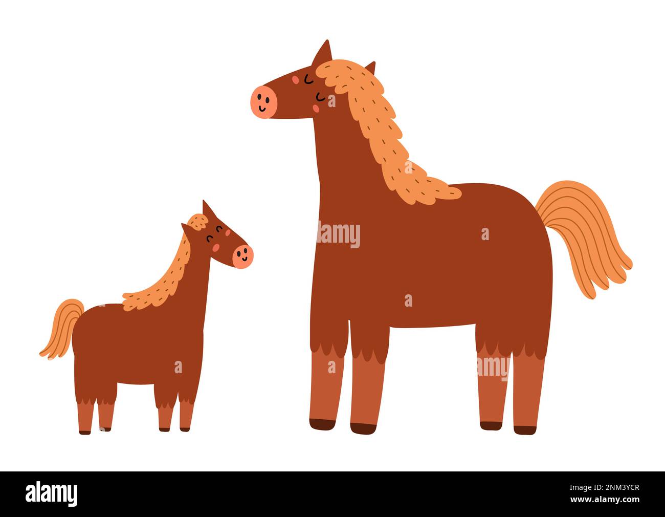 Mother horse with her baby foal. Cute mom and her child animal ...