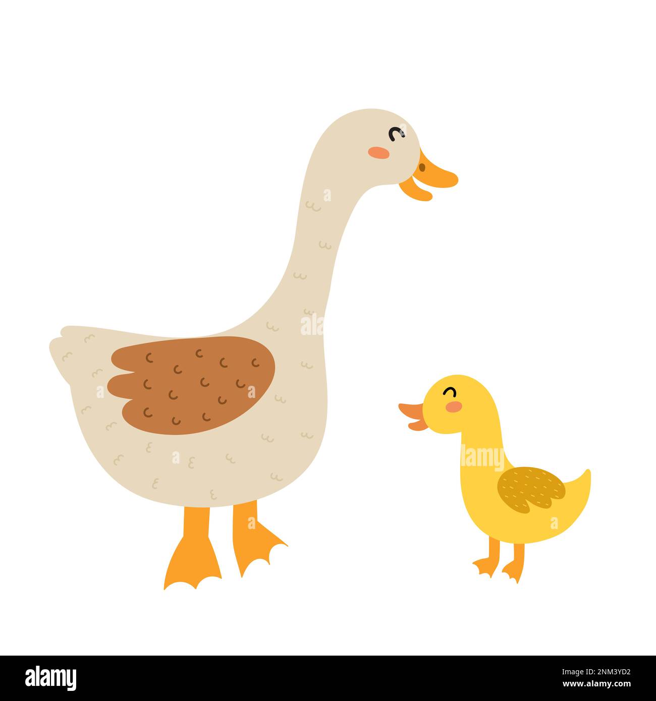 Mother goose with her baby gosling. Cute farm animal characters mom and ...