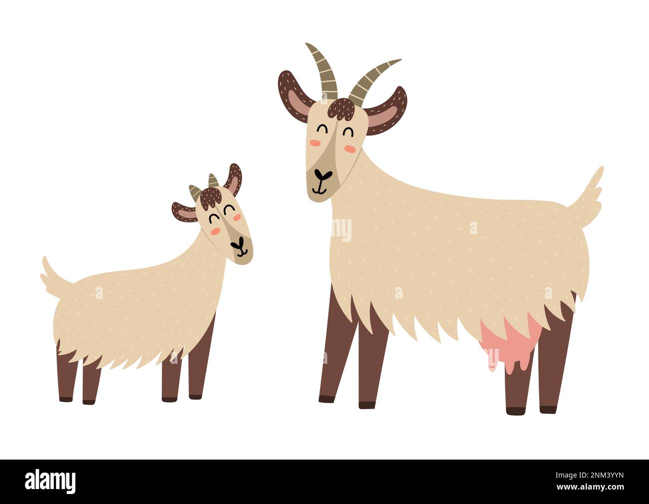 Mother goat with her baby kid. Cute farm animal characters mom and her ...