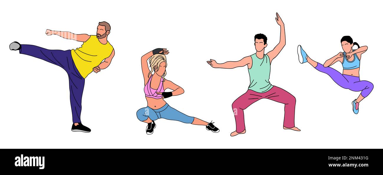 Martial art training outline vector drawings set Stock Vector Image ...