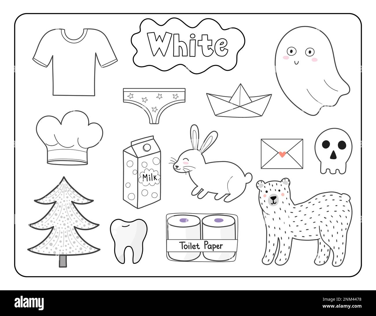 Set Of White Color Objects Primary Colors Flashcard With White Elements Stock Vector Image