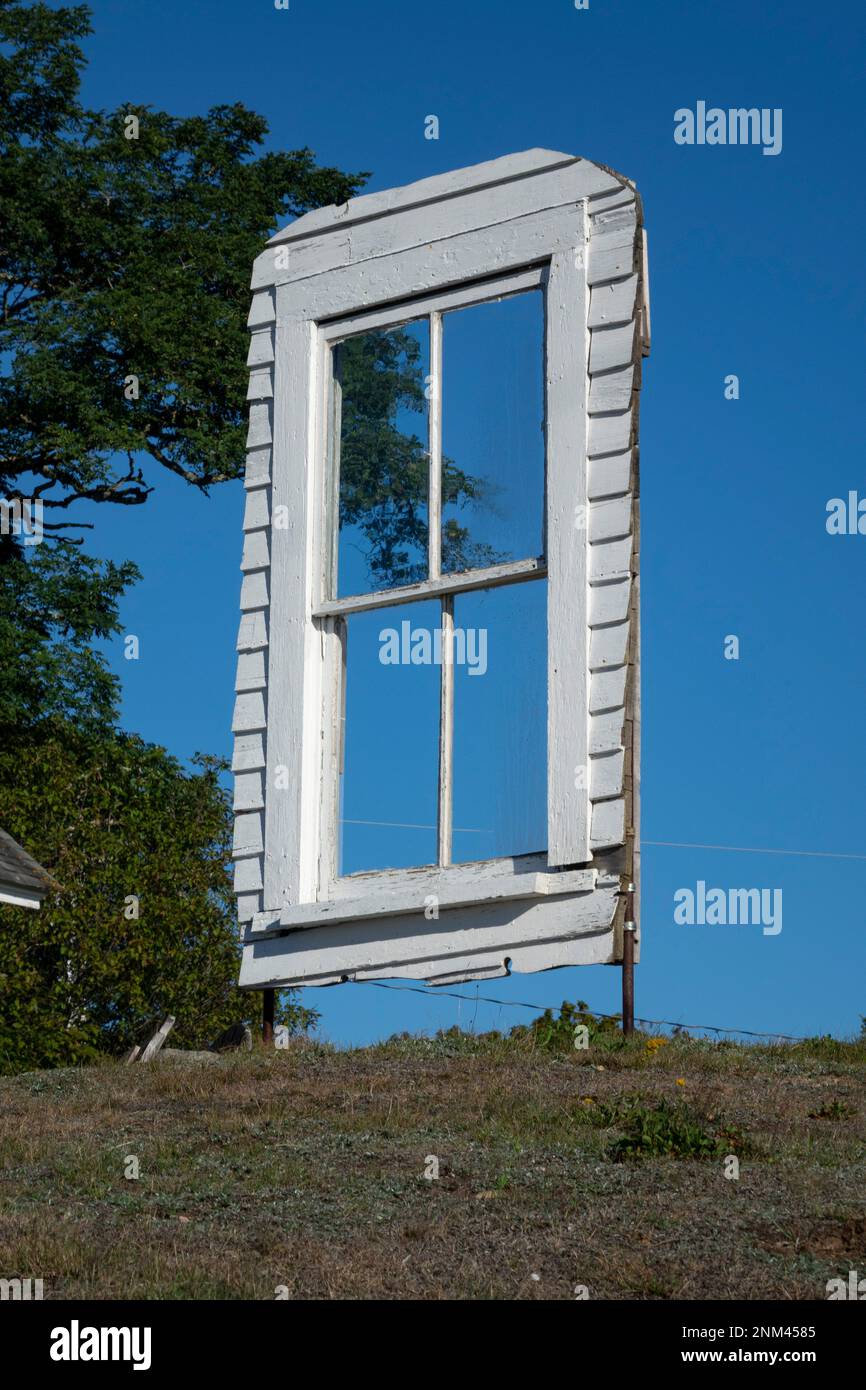 Cut out of classic double hung window, complete with siding and frame ...