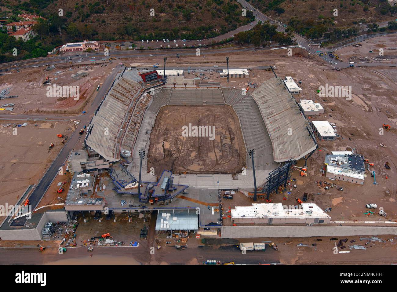 An aerial view of the Snapdragon Stadium construction site on the ...