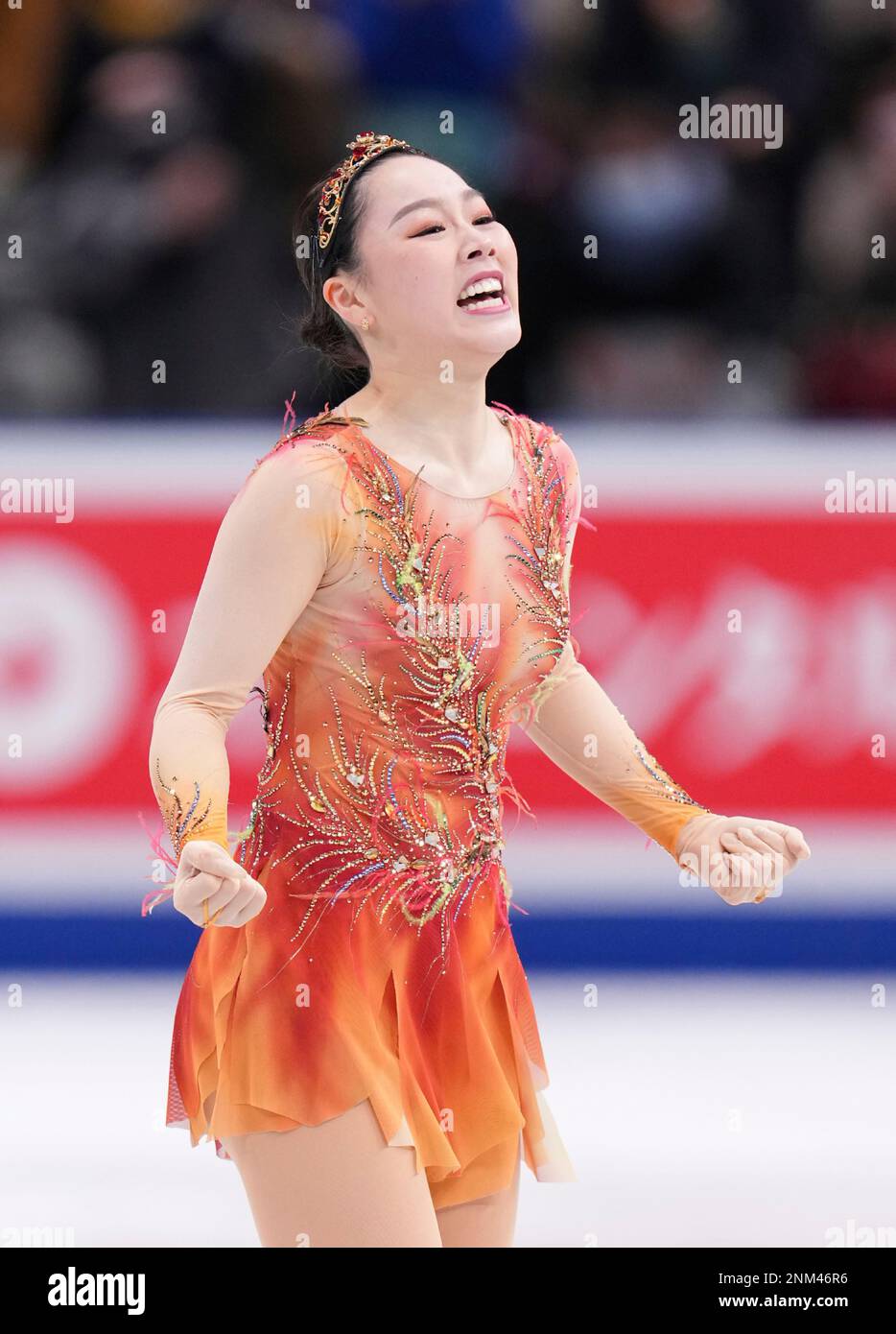Japanese figure skater Wakaba Higuchi reacts during women's free ...