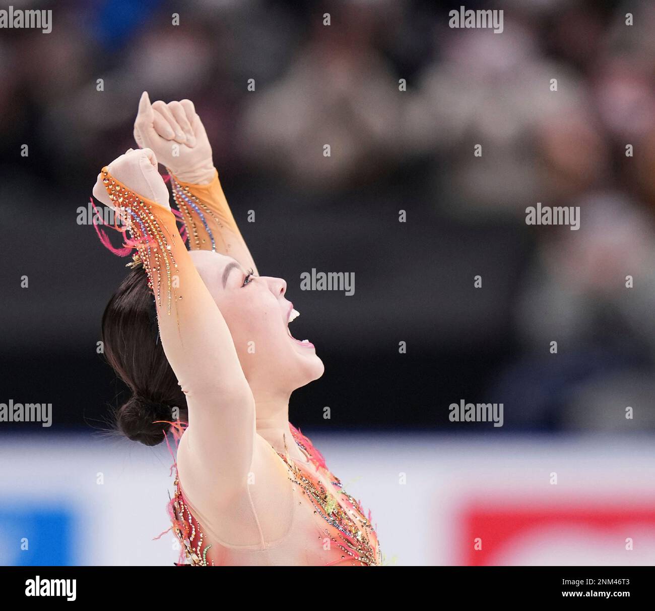 Japanese figure skater Wakaba Higuchi reacts during women's free ...