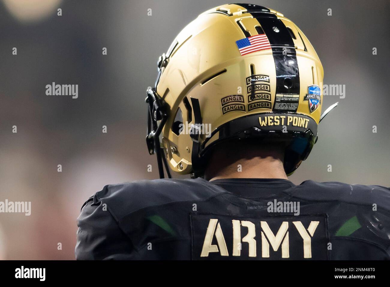 FORT WORTH, TX - DECEMBER 22: A game worn Army branded helmet with ...