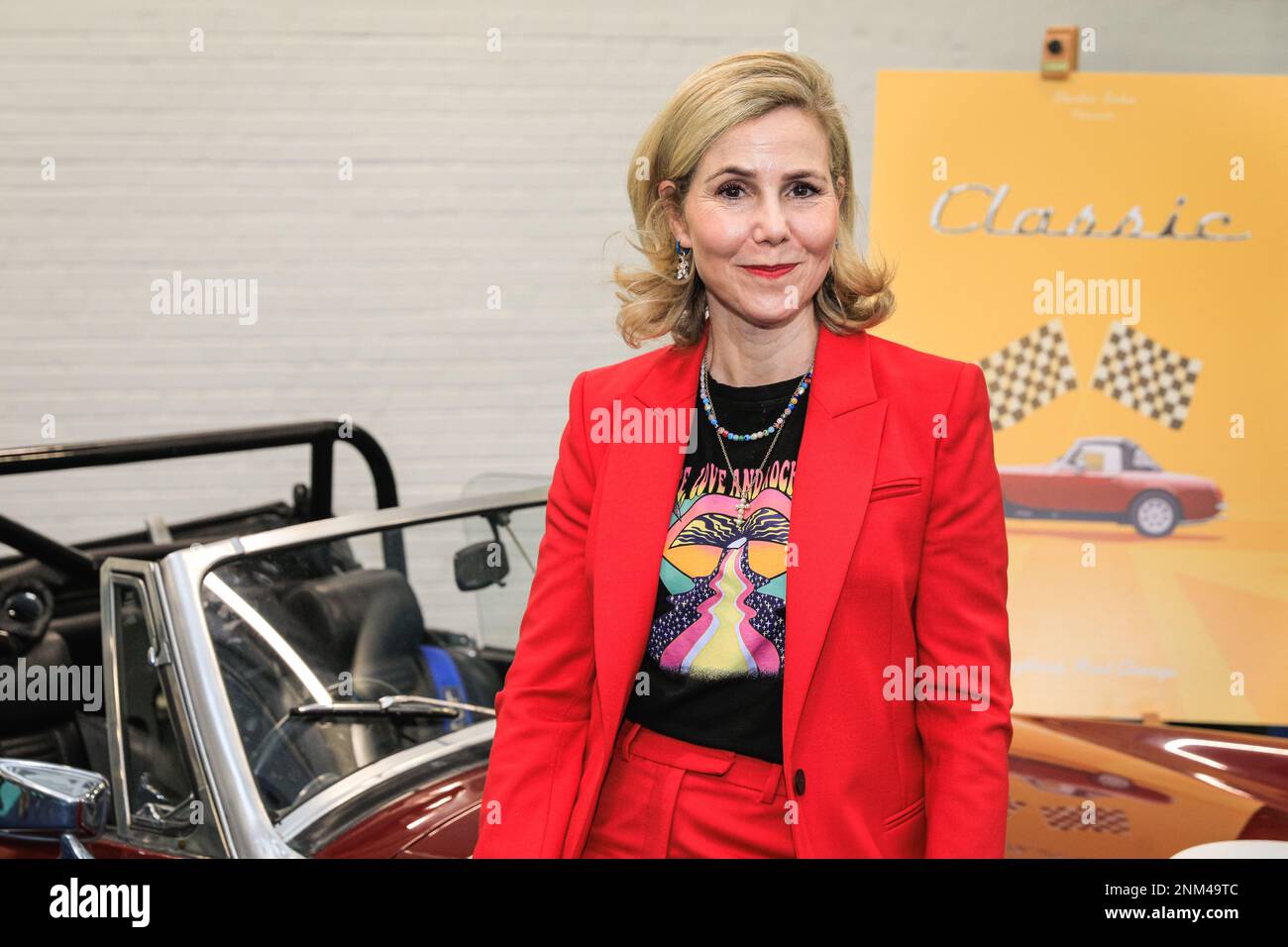 London, UK. 24th Feb, 2023. Sally Phillips with the MG car that is ...