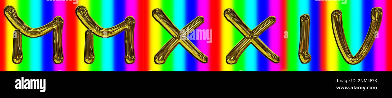 the year 2024 in glossy golden roman numerals on colorful background in ...