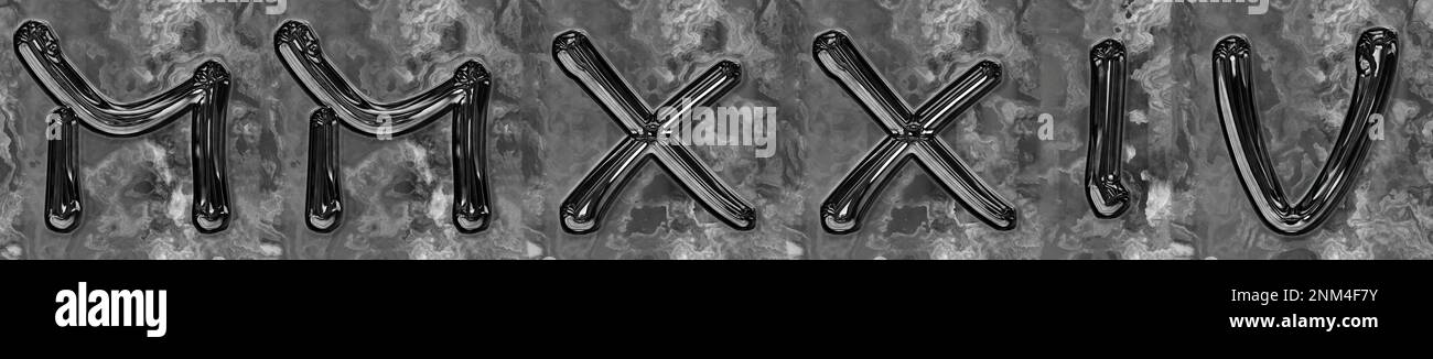 the year 2024 in glossy metallic roman numerals on marbleized ...