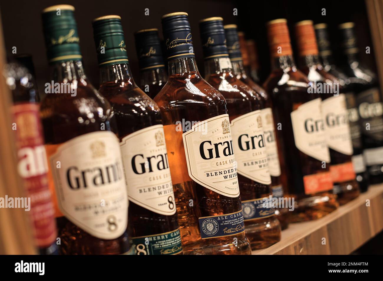 Baghdad, Iraq. 24th Feb, 2023. Alcoholic beverage bottles are seen on a ...