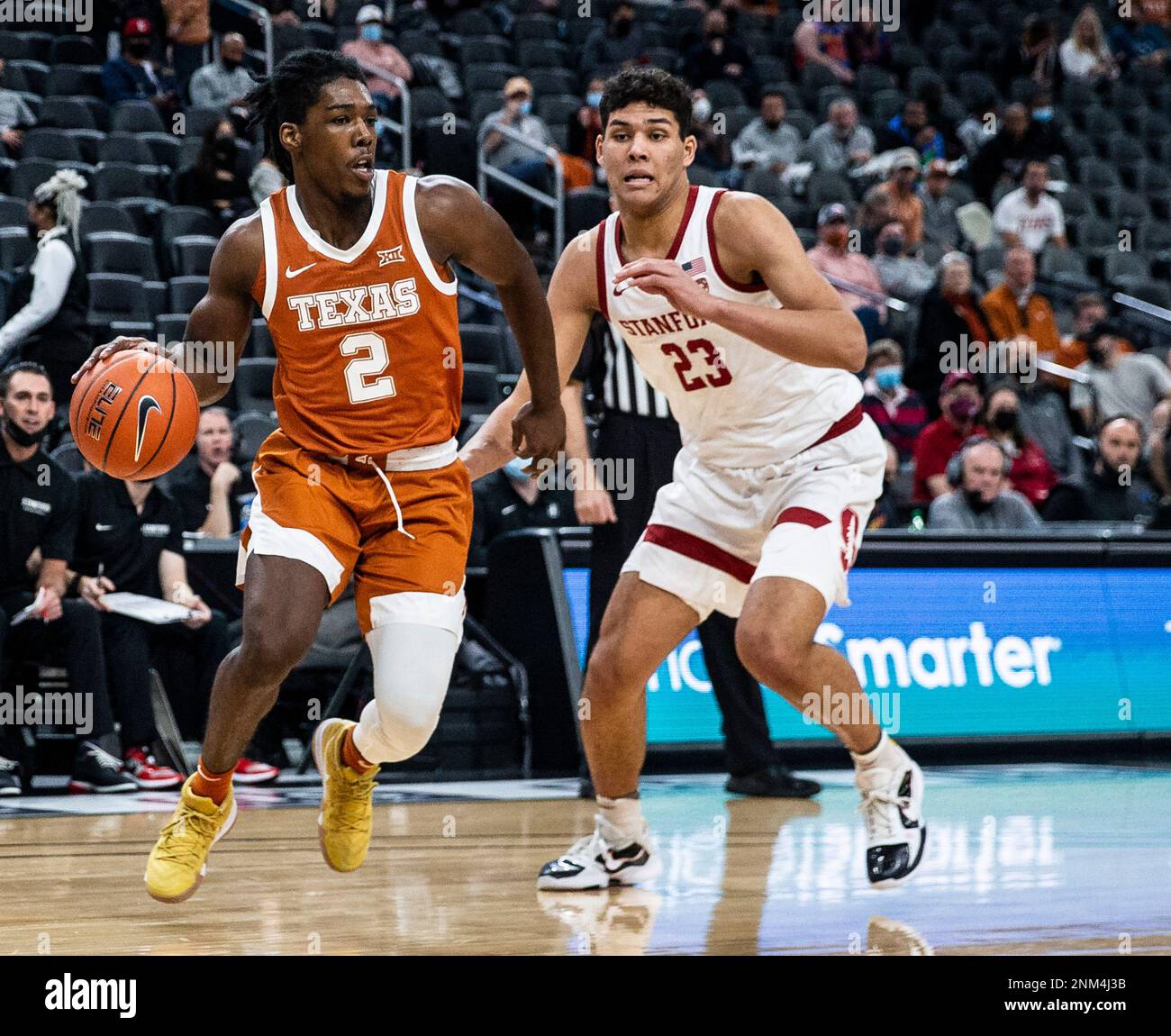 December 19 2021 Las Vegas, NV U.S.A. Texas guard Marcus Carr (2) looks ...