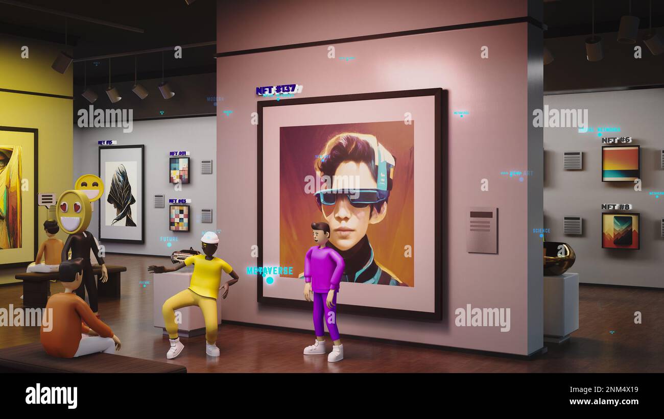 3D render of avatars with emotions icons in futuristic immersive ...