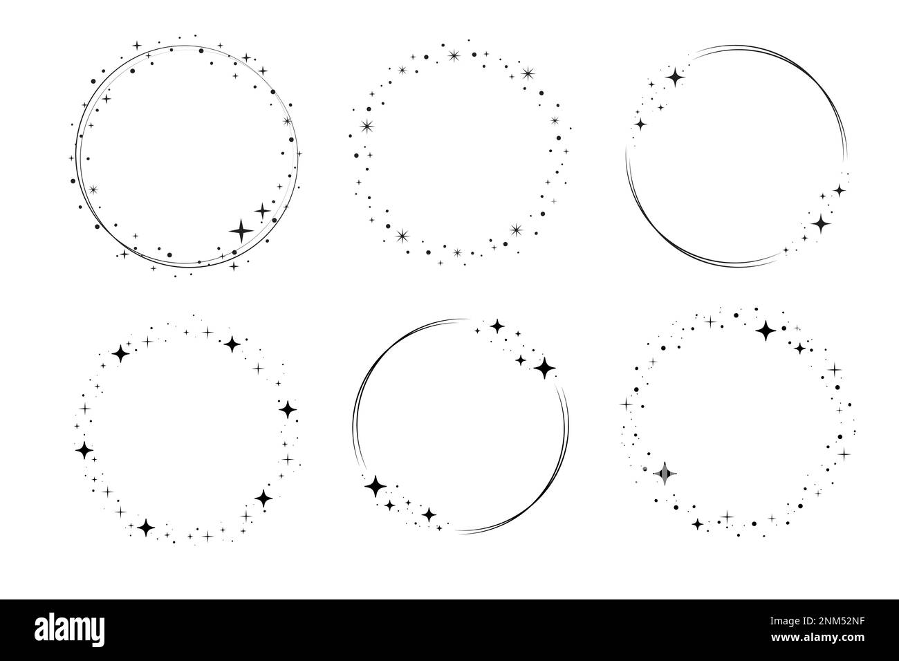 Sparkle star circle frame set. Wreath ring stardust border for party ...