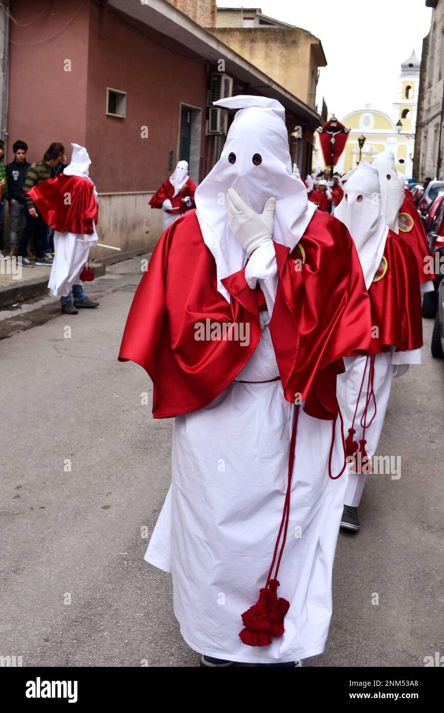 Procession on Good Friday, hooded men during procession in Holy Week ...