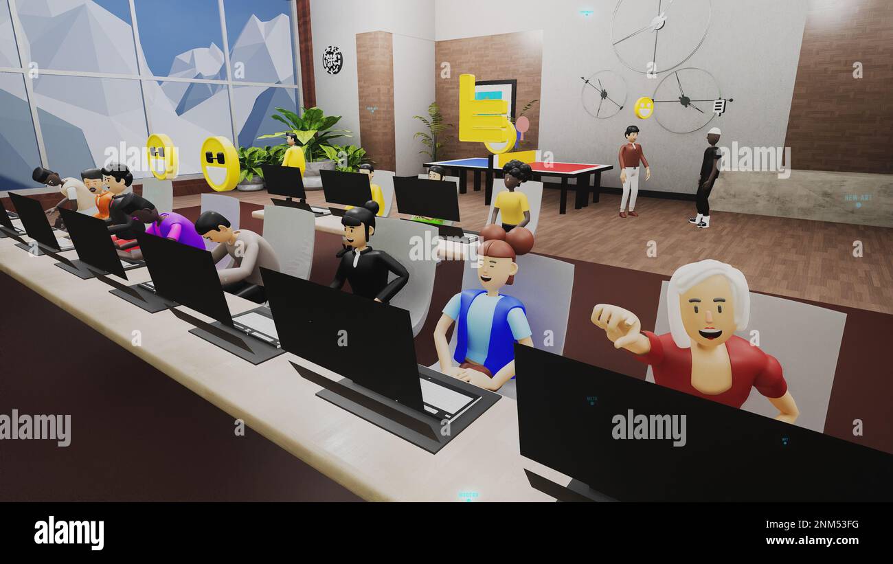 3d render of avatars on web sites development training. IT company with ...