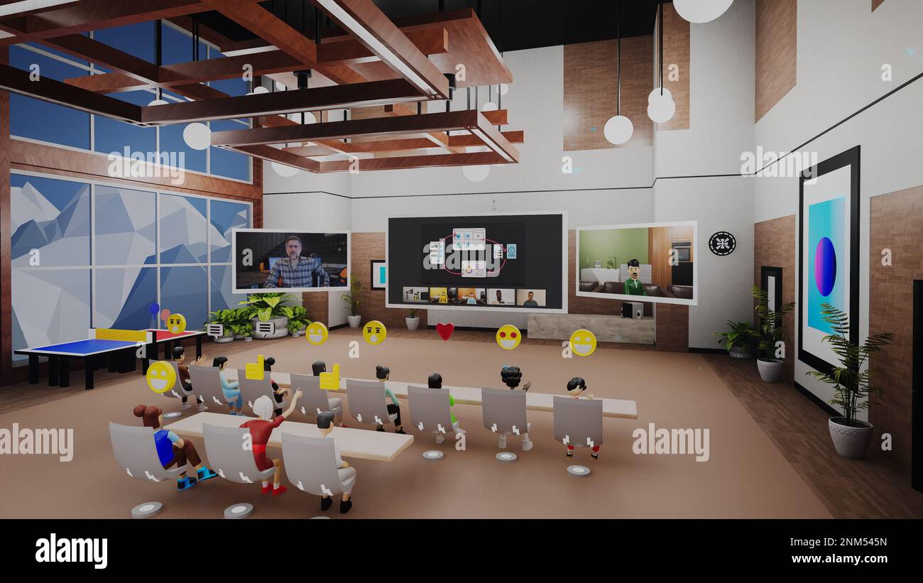 3D render of avatars with icons present new business product by video ...