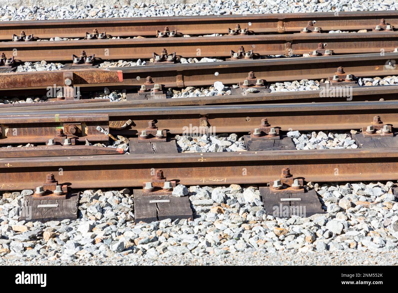group of railway lines viewed from the side Stock Photo - Alamy