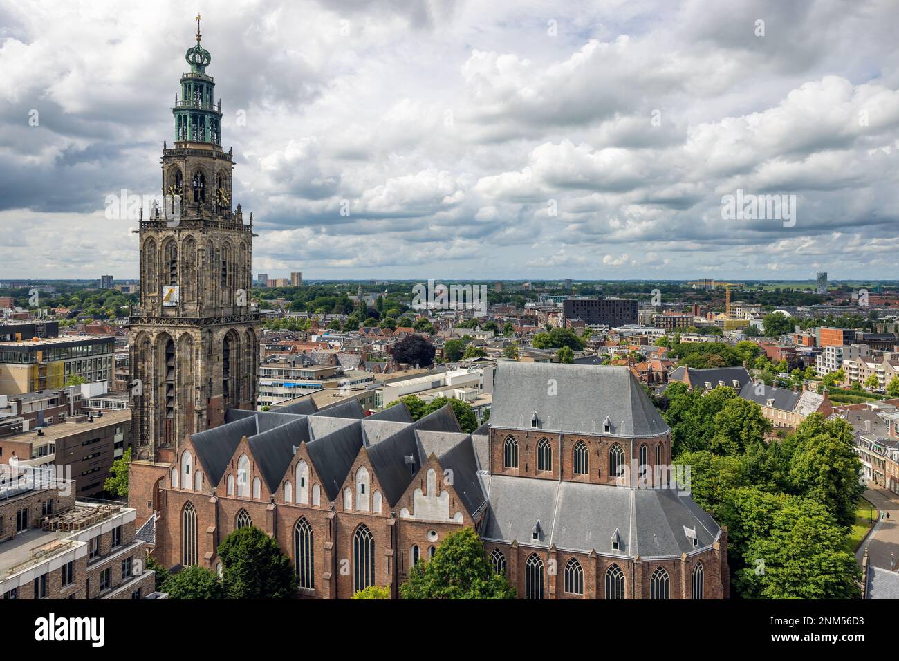 Aerial view Dutch medieval city Groningen with famous Martini Tower and ...