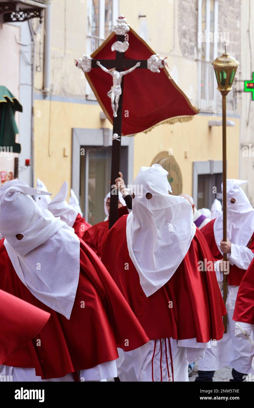 Procession on Good Friday, hooded men during procession in Holy Week ...