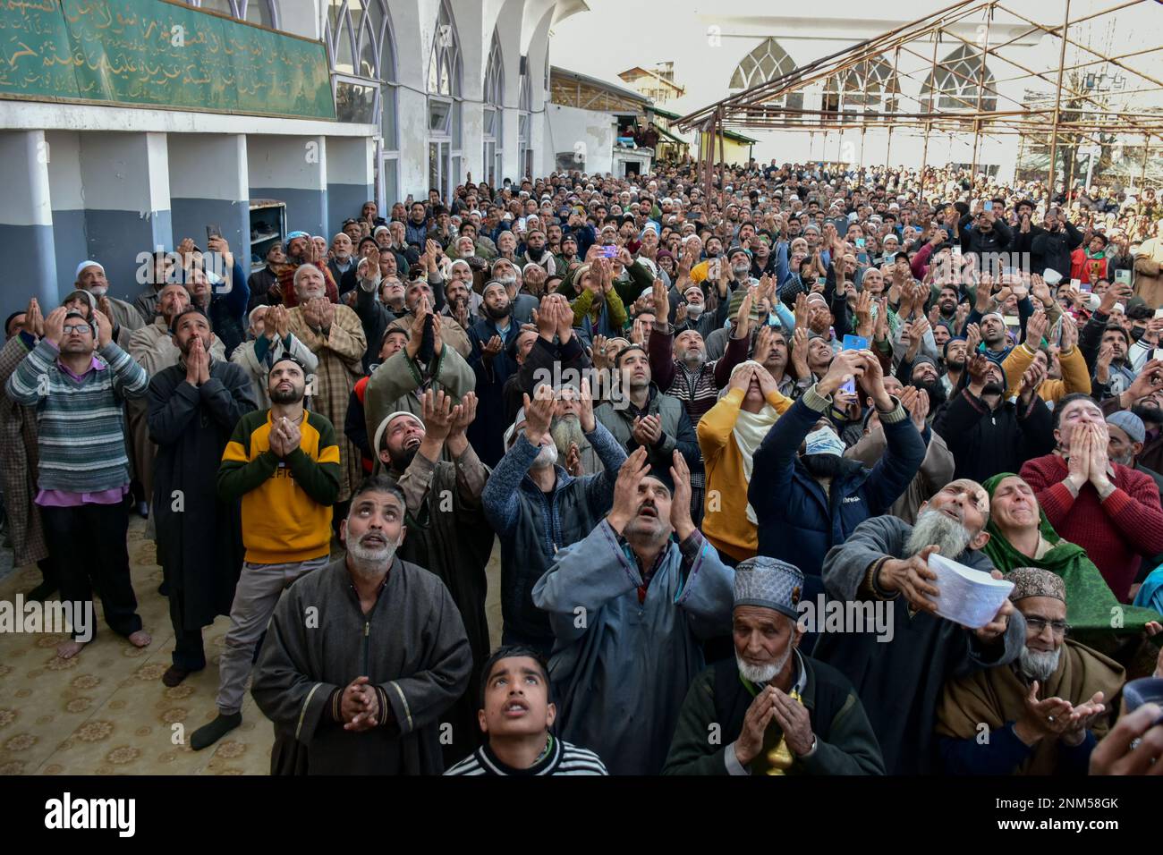 Srinagar, India. 24th Feb, 2023. Kashmiri Muslim devotees pray upon ...