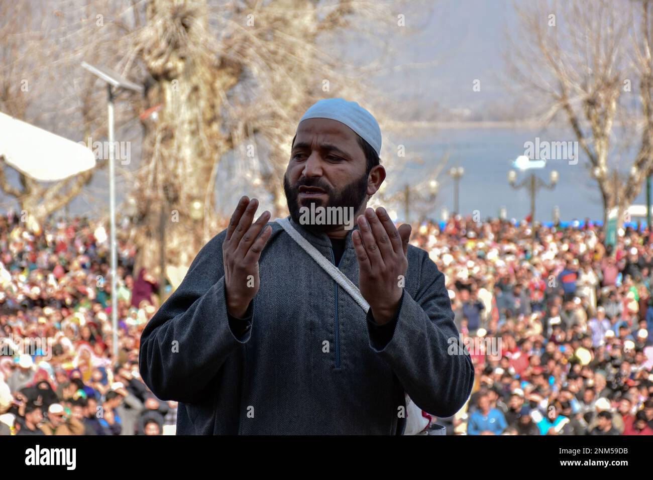Srinagar, India. 24th Feb, 2023. A Kashmiri Muslim devotee prays upon ...