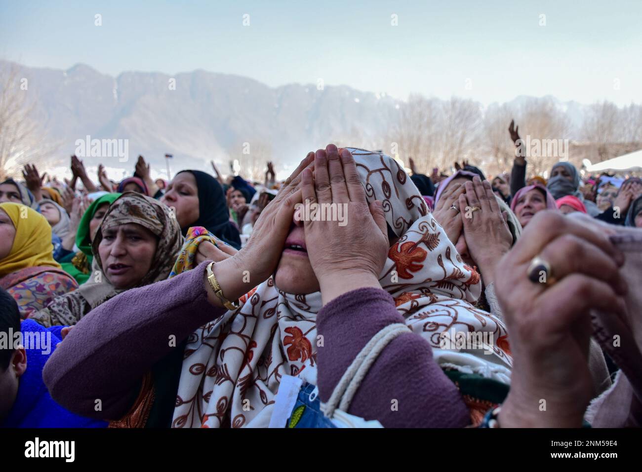 Srinagar, India. 24th Feb, 2023. A Kashmiri Muslim devotee prays upon ...