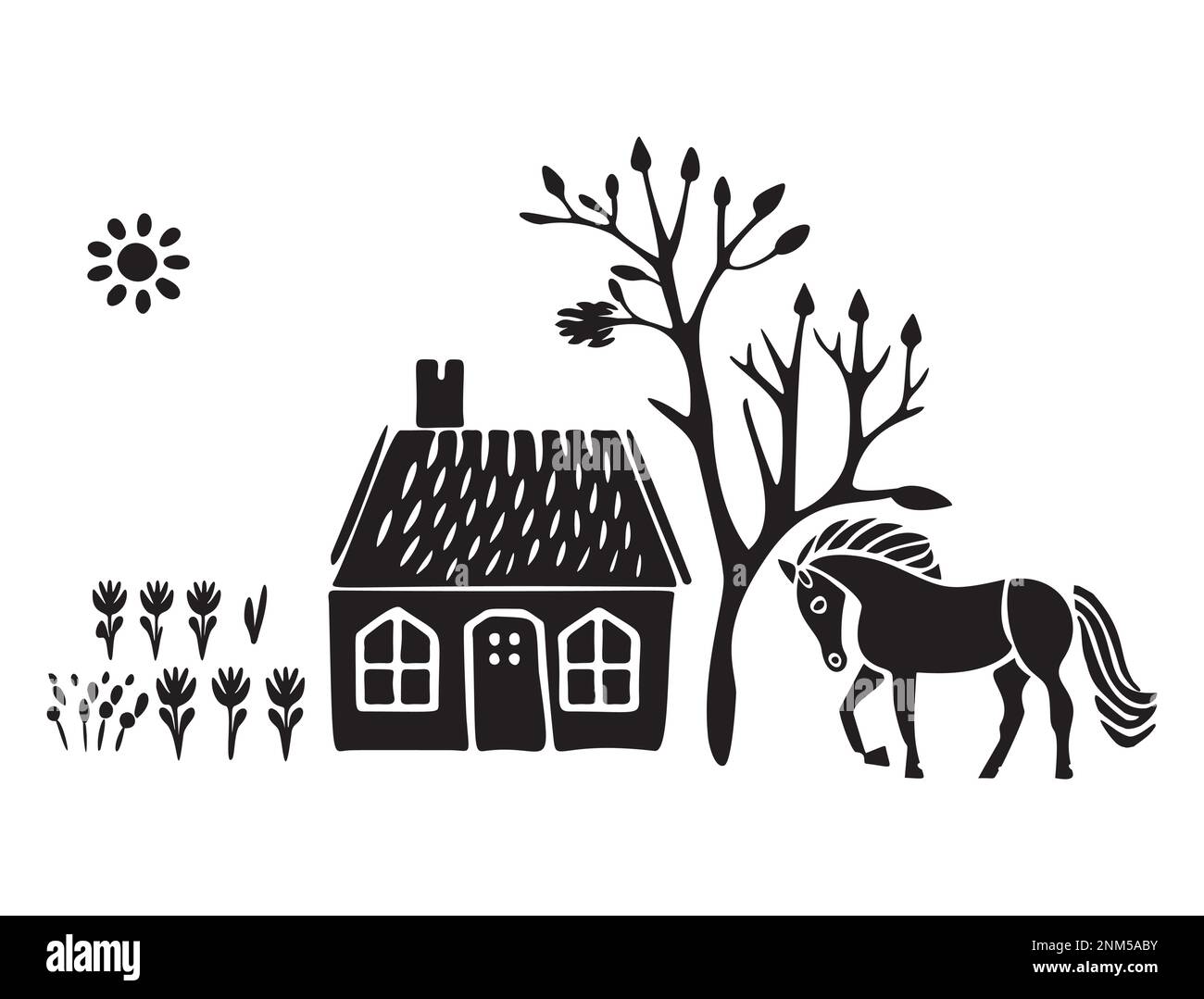 Cute rustic barn motif in homestead vintage style. Vector illustration ...