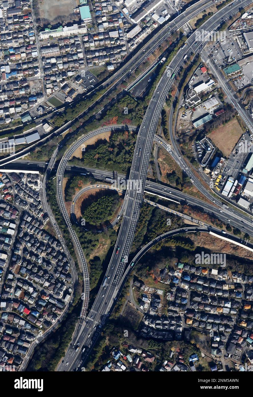 An aerial photo shows the Miyanogi Junction which connects the Keiyo ...