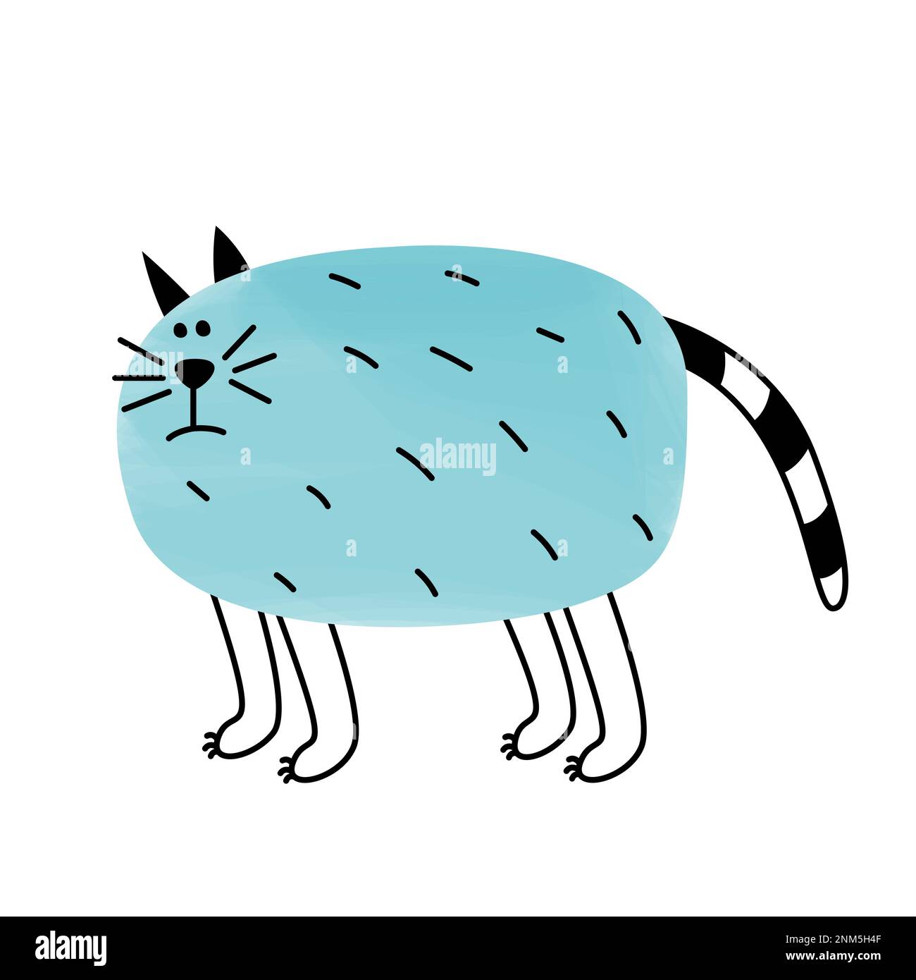 Cool oval cute funny comic cartoon kawaii blue fat cat with striped ...