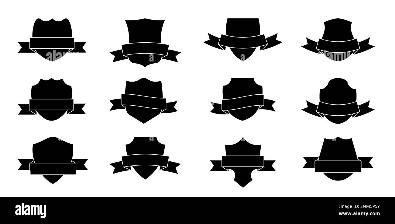 Police shield black shape. Heraldic shields blank emblems. Security ...