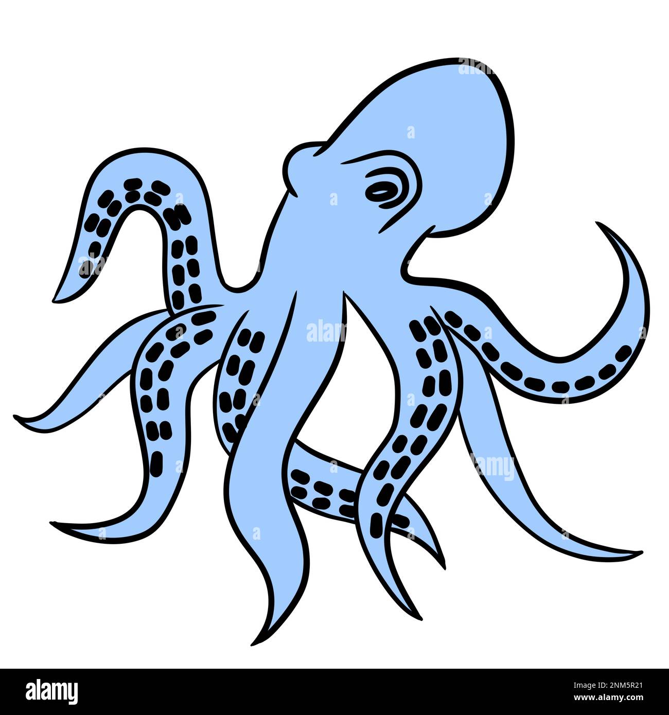 Hand drawn illustration of sea ocean blue octopus with tentacles ...
