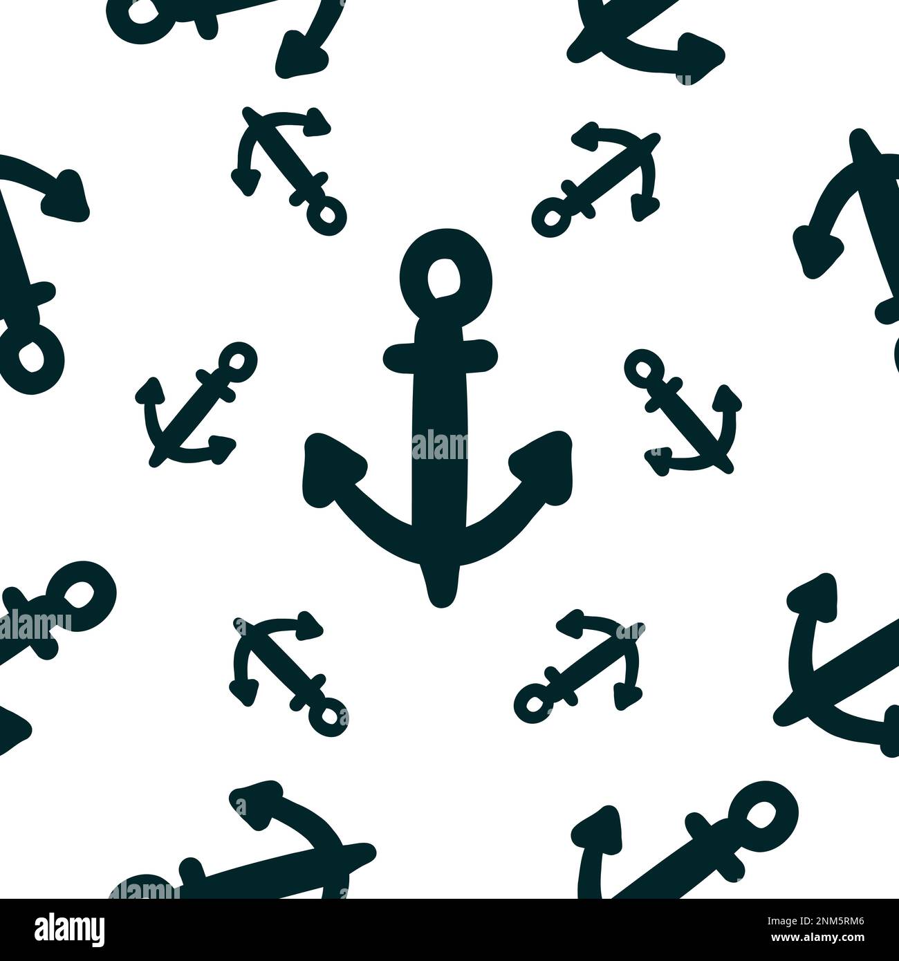 Sea anchor in doodle style. Vector seamless pattern on white background ...