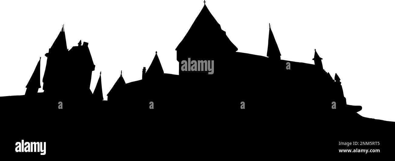 School of witchcraft and wizardry. Castle with many towers. Landscape ...