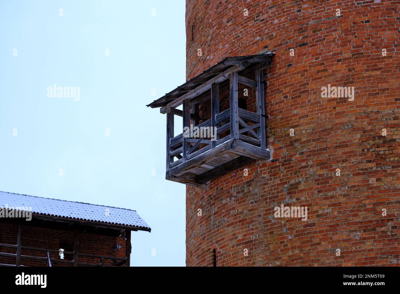 The wooden balcony of the main tower of Turaida walled castle at one of ...