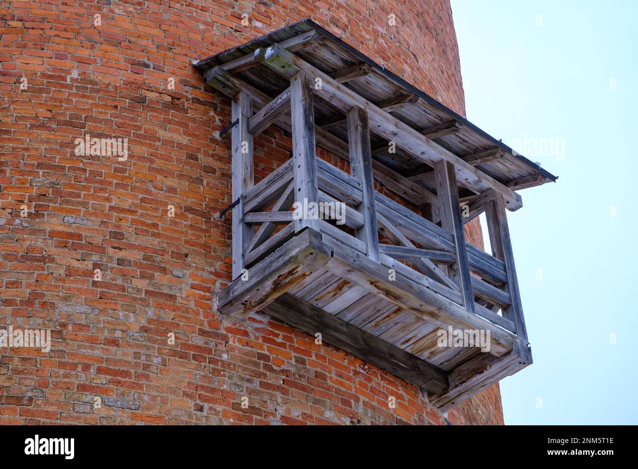 The wooden balcony of the main tower of Turaida walled castle at one of ...