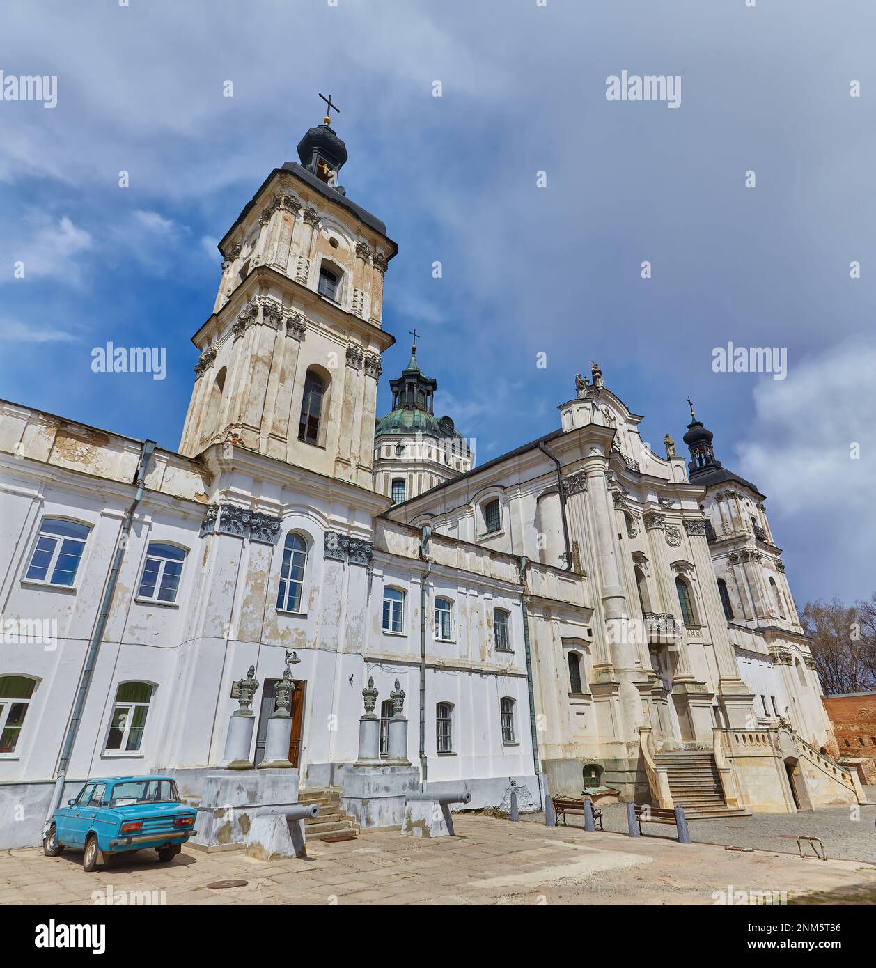 The exterior of the church facade in the old monastery of the Order of ...